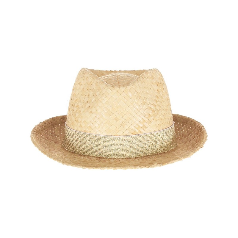Straw hat with Lurex gold ribbon for women and children | Made in Italy