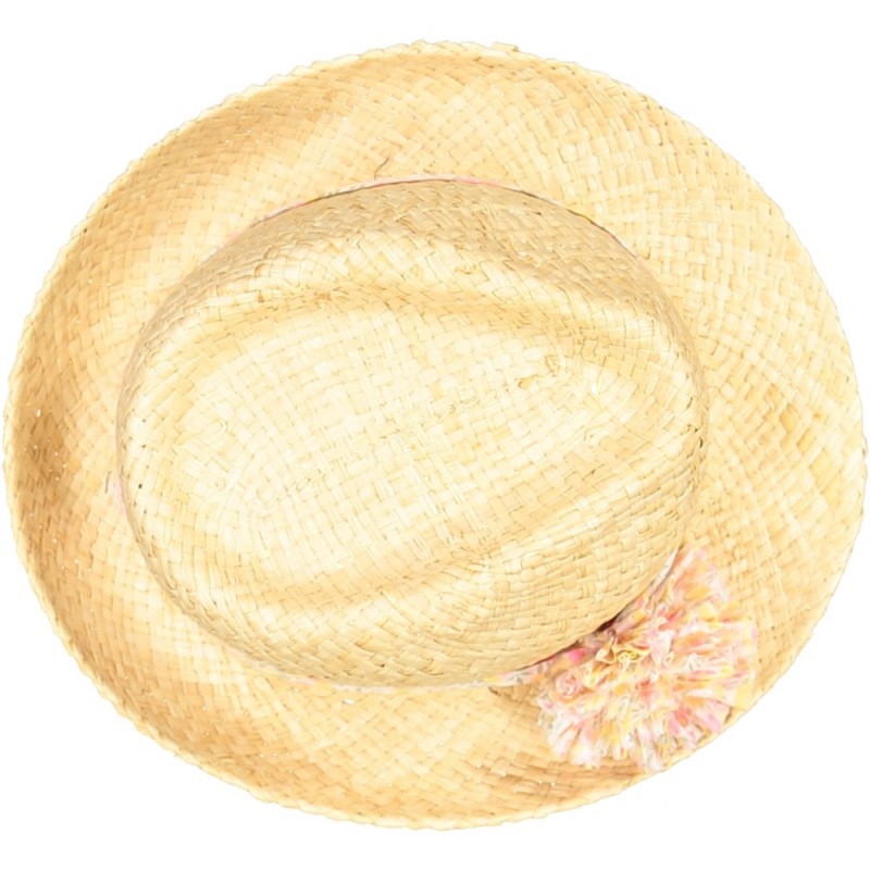 Straw hat with Liberty Betsy Soleil pom pom for elegant summer outfits